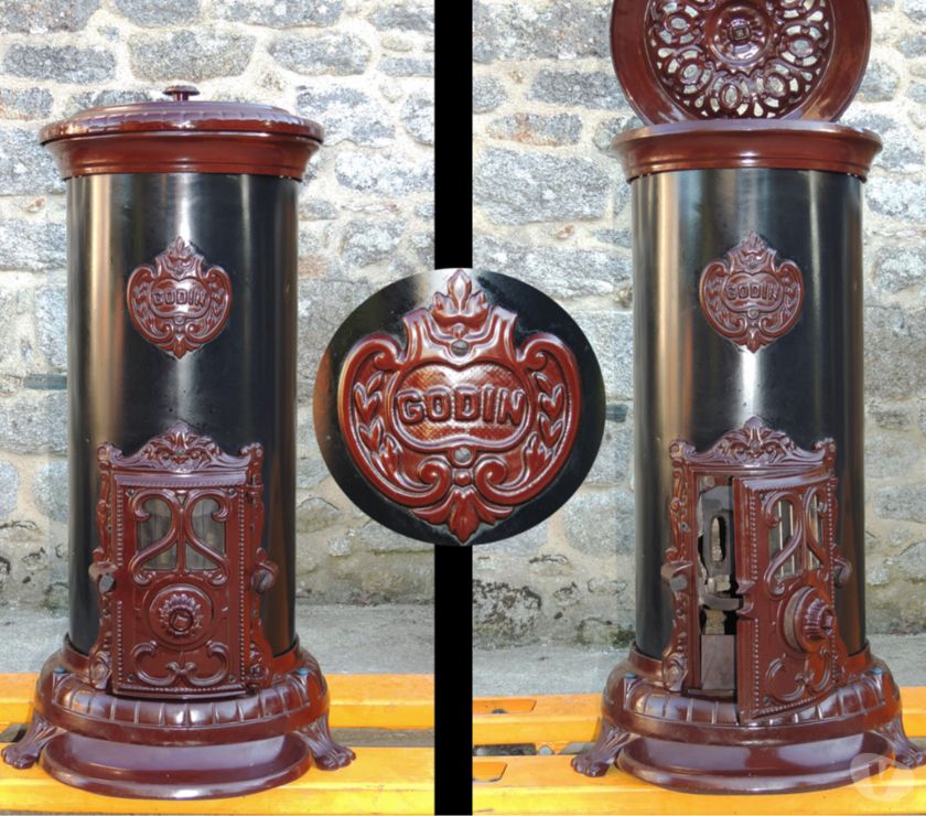 Poêle à bois GODIN BoisCharbon_Rond_Marron majolique émaill - St Jean ...